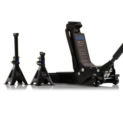 SGS 3 Tonne Low Profile Trolley Jack & 4 Tonne Ratchet Axle Stands Set ...