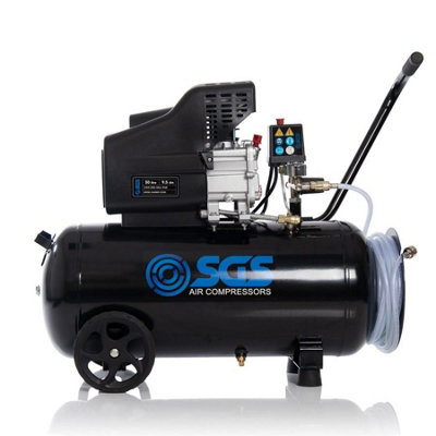 SGS 50 Litre Air Compressor With Integrated Hose Reel - 115PSI 9.5CFM 2 ...