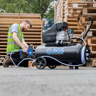 SGS 50 Litre Air Compressor With Integrated Hose Reel - 115PSI 9.5CFM 2 ...