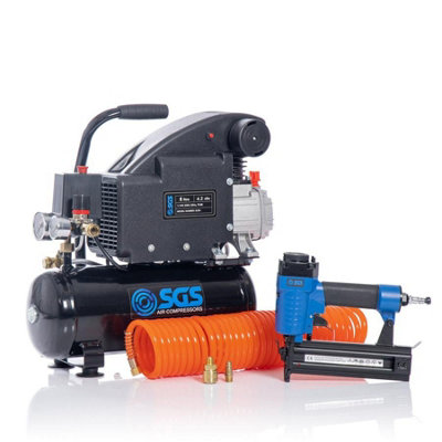SGS 8 Litre Air Compressor, Nail Gun, Air Hose & Coupler Kit, 4.2CFM 1 ...