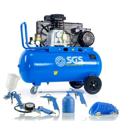 SGS 90L Belt Drive Air Compressor & 5 Piece Tool Kit 14CFM, 3HP - With ...