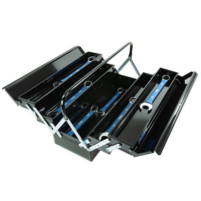 SGS Heavy Duty Metal Cantilever Tool Box, Black, 5 Trays, Padlock Hole ...
