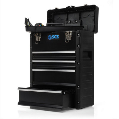 SGS Mobile Rolling Suitcase Tool Box 4 Drawers, Top Box w/ Tray, Clasps ...