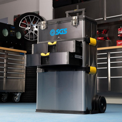 SGS Stainless Mobile Stackable 3-in-1 Tool Box Chest W/ Wheels & Pull ...