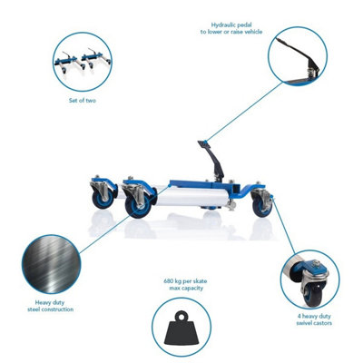 SGS Two Hydraulic Wheel Skates - 680kg Per Skate, Steel, Pedal Adjust ...