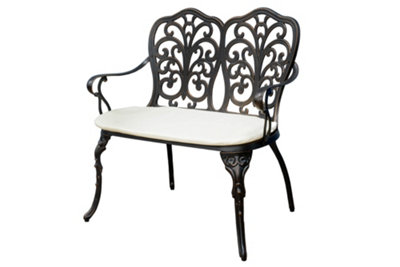 SH&G 2 SEATER LOVE BENCH - ANTIQUE BRONZE CAST ALUMINIUM WITH CREAM ...