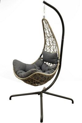 SH&G Hanging Swing Chair - Basket Chair, Stand & Cushion Set - Grey ...