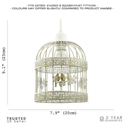 Shabby Chic Brushed Cream and Gold Birdcage Shade with 3D Flowers and Birds