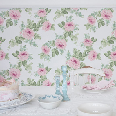 Shabby Chic by Rachel Ashwell Royal Bouquet Pink Floral Wallpaper