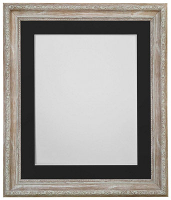 Shabby Chic Distressed Wood with Black Mount for Image Size A4