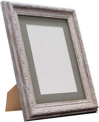 Shabby Chic Distressed Wood with Dark Grey Mount for Image Size 7 x 5 Inch