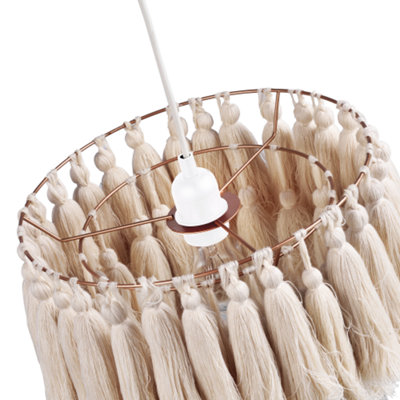 Shabby Chic Double Tier Cotton Tassels Pendant Light Shade with Rose ...
