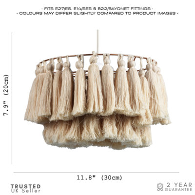 Shabby Chic Double Tier Cotton Tassels Pendant Light Shade with Rose ...