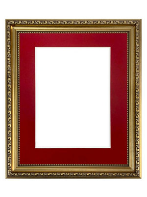 Shabby Chic Gold Frame with Red Mount for Image Size 16 x 12 Inch
