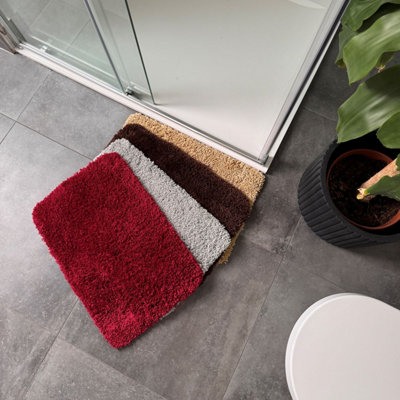 Shaggy Microfibre Bath Mat Non-Slip 40 x 60cm - Burgundy