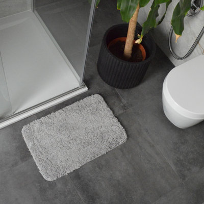Shaggy Microfibre Bath Mat Non-Slip 40 x 60cm - Light Grey