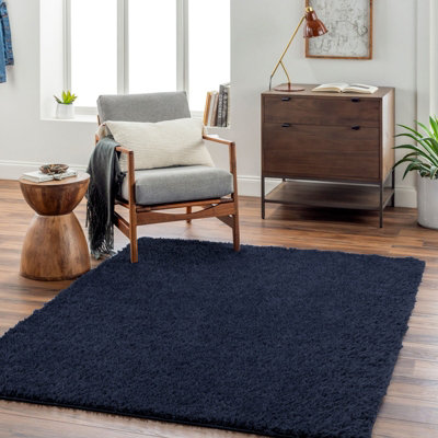 Shaggy Solid Color Plush Pile Dark Blue Soso Area Rug 120 x 180 cm ...