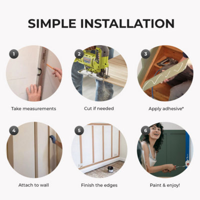 Shaker Wall Panelling Kit 6 MDF Slats 9mm Paintable Moisture Resistant