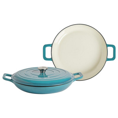 Shallow Cast Iron Casserole Dishes with Self-Basting Lid - 2.3L - Teal ...