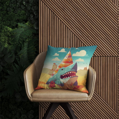 Shark On A Beach Holiday Outdoor Cushion 60cm x 60cm