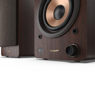 SHARP CP-SS30(BR) 2-Way Active Bookshelf Speakers with Bluetooth Audio ...