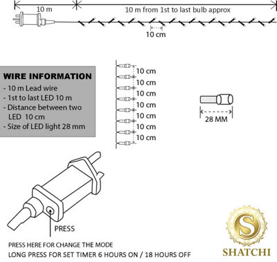 Shatchi 100 LEDs Warm and Cool White Christmas String Lights 10m Lit ...