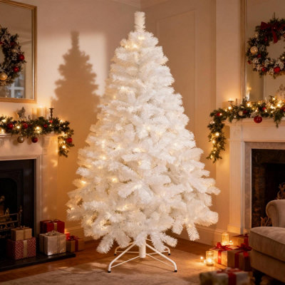 Shatchi 10Ft Christmas White Bushy Looking Artificial Tree Metal Stand