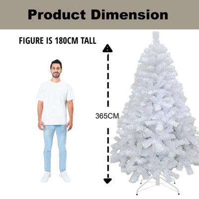 Shatchi 12Ft Christmas White Bushy Looking Artificial Tree Metal Stand