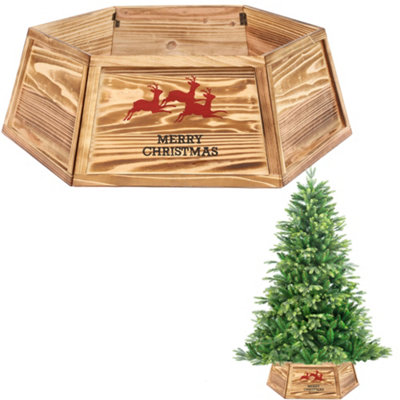 Shatchi 31.5inch Christmas Tree Skirt Foldable Wooden Box Tree Stand ...
