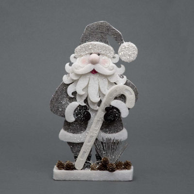 Shatchi 32Cm Grey Santa Christmas Tabletop Figures Glitter Foam ...
