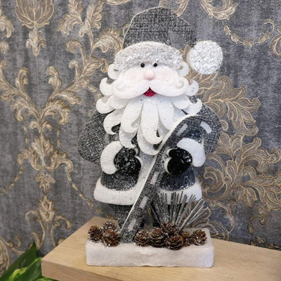 Shatchi 32Cm Grey Santa Christmas Tabletop Figures Glitter Foam ...