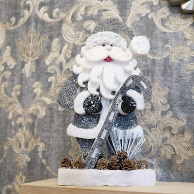 Shatchi 32Cm Grey Santa Christmas Tabletop Figures Glitter Foam ...