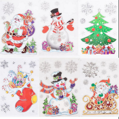 Shatchi 3D Christmas Window Stickers Colourful - 6 Assorted Sheets ...
