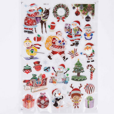 Shatchi 3D Christmas Window Stickers Metallic Colourful - 8 Assorted ...