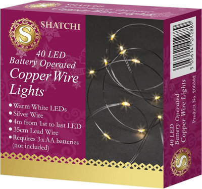 Shatchi 40 LED/4m Fairy String Lights Silver Wire Battery Operated Warm ...