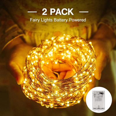 Shatchi 40 Warm White LED Battery Operated Lights with Gold Wire ...