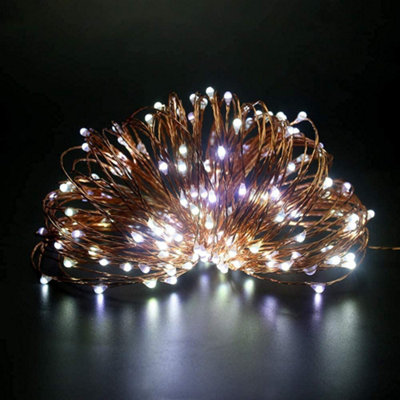 Shatchi 40 Warm White LED Lights Micro Rice Silver Copper Wire Battery ...