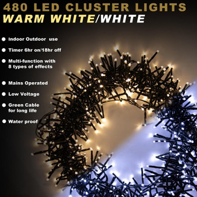 Shatchi 480 Christmas Tree Cluster Warm and Cool White Lights Multifunction 8 Light Modes