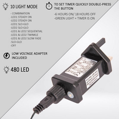 Shatchi 480 Christmas Tree Cluster Warm and Cool White Lights Multifunction 8 Light Modes