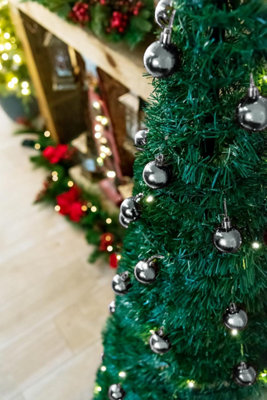 Shatchi 5ft / 150cm Pre-Lit Pop Up Christmas Tree with LEDs and Silver ...