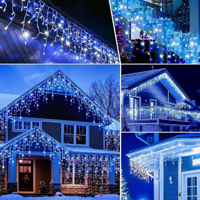 Shatchi 720 White and Blue LEDs Icicle String Fairy Timer Lights ...