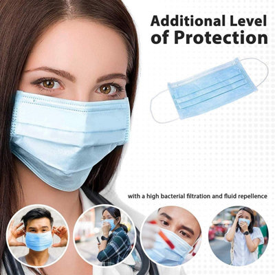 Shatchi disposable facial mask with ear loop, 3 lint, blue, 30pieces