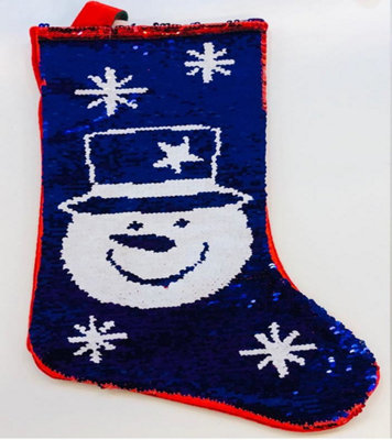 Shatchi Large 45CM Long Novelty 2in1 Snowman Sequin Santa Stocking Sack ...