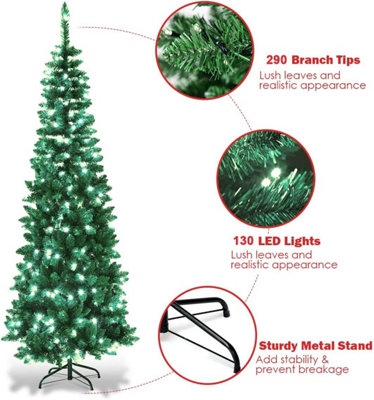 Shatchi Pre-Lit Pencil Christmas Tree 5ft with 130 Ice White LEDs