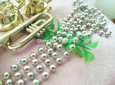 Shatchi Silver Shiny Christmas Bead Chain Metallic Beaded Garland ...