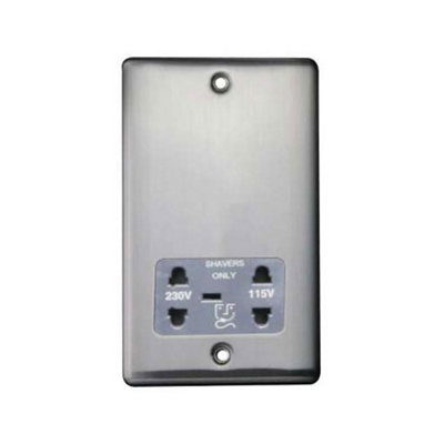 Shaver Socket Brushed Chrome, Grey insert, 1