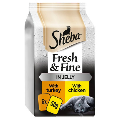 SHEBA Fresh & Fine Wet Cat Food Pouch Chicken & Turkey in Jelly 6 x 50g ...
