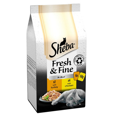 SHEBA Fresh & Fine Wet Cat Food Pouch Chicken & Turkey in Jelly 6 x 50g ...