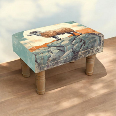 SHEEP FOOTSTOOL WITH WOODEN LEGS