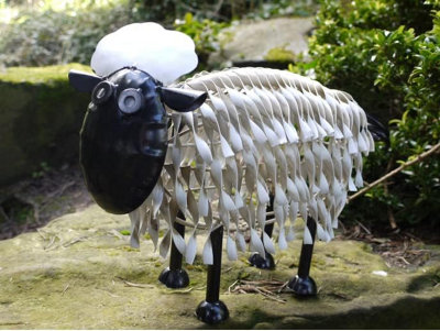 Sheep Garden Statue Decorative Metal, 38cm, White and Black, Outdoor ...